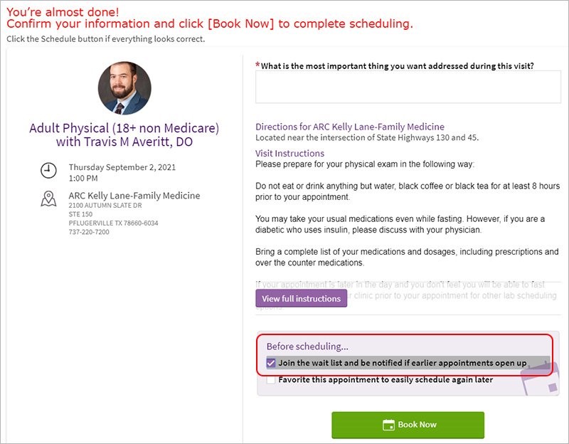 How to add yourself to the Wait List in MyChart - Austin Regional Clinic